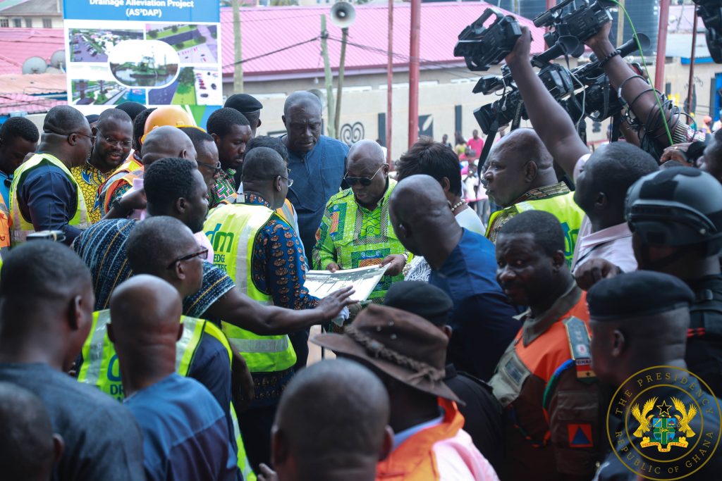 Nana Addo inspects dredging of Odaw river, Kaneshie storm drain works