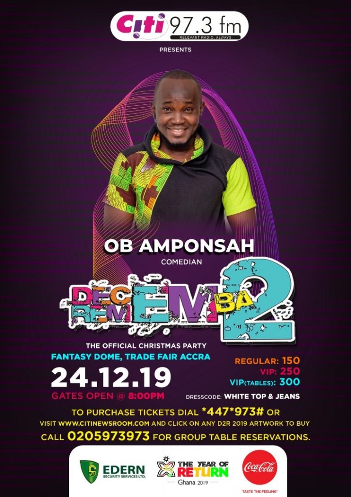Comedian OB Amponsah billed for Decemba 2 Rememba concert
