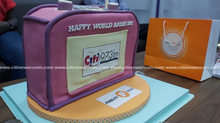 Fidelity Bank presents cake to Citi FM in celebrating World Radio Day