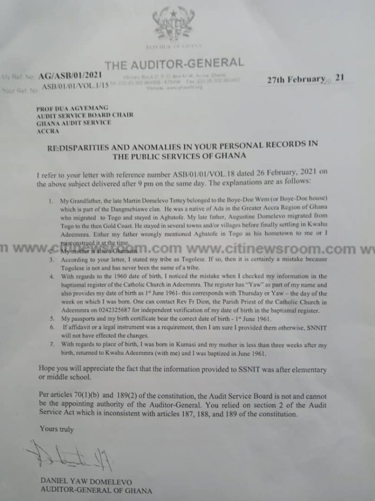 Audit Service Board challenges Domelevo's Ghanaian nationality ...