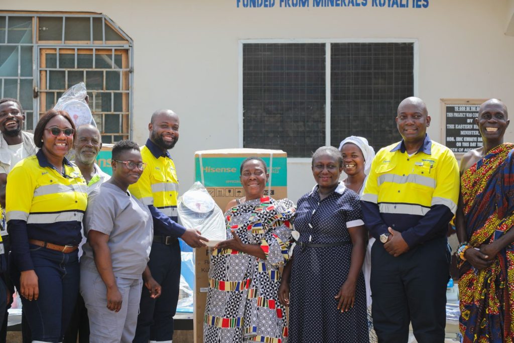 Newmont Africa officials presenting medical supplies to Old Abirem CHPS ...