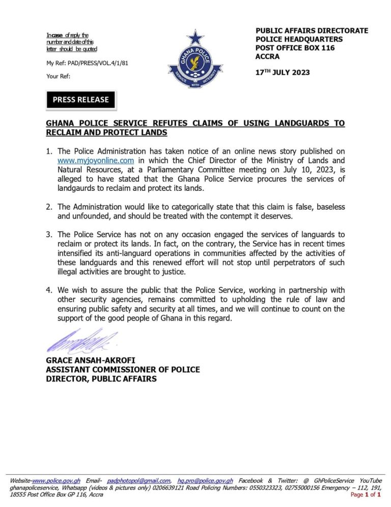 We've never engaged services of land guards - Ghana Police Service
