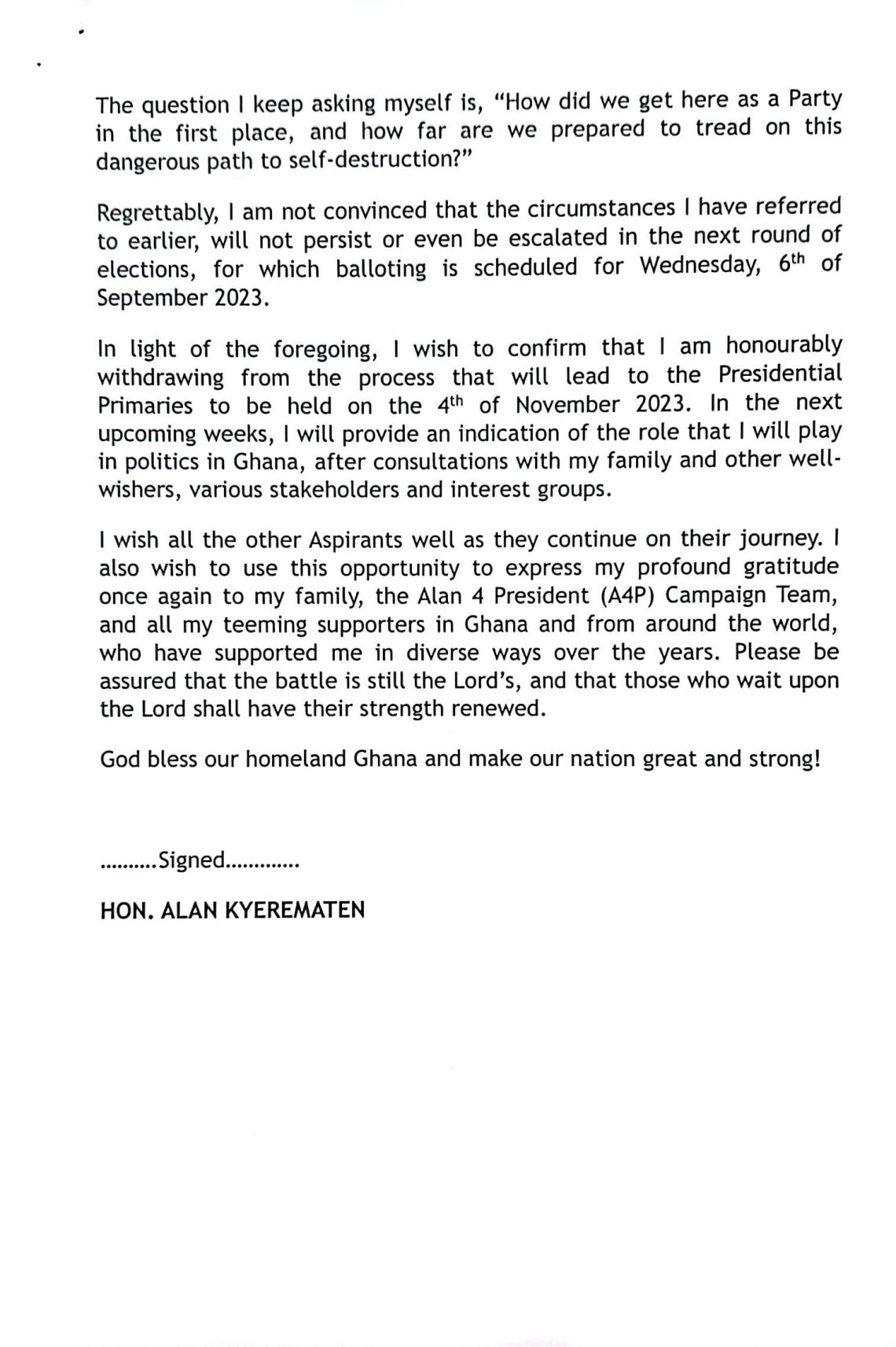 Alan Kyerematen withdraws from NPP flagbearership race
