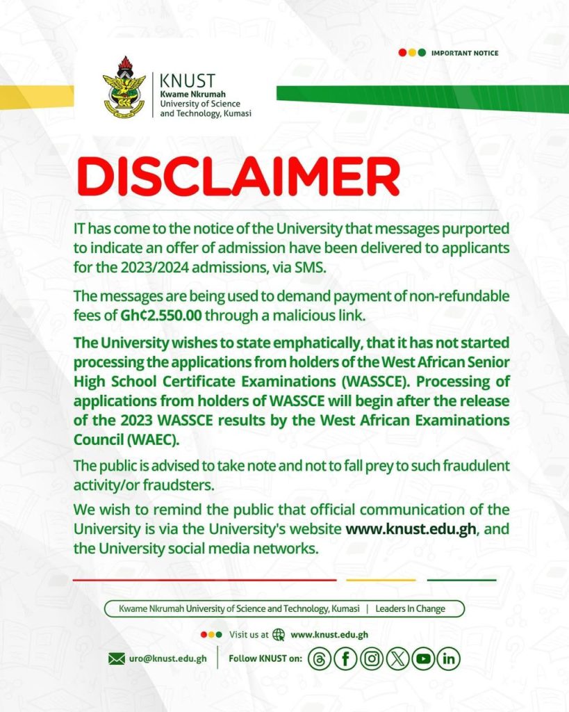 KNUST debunks fake admissions payment link - Plan B 104.5 FM