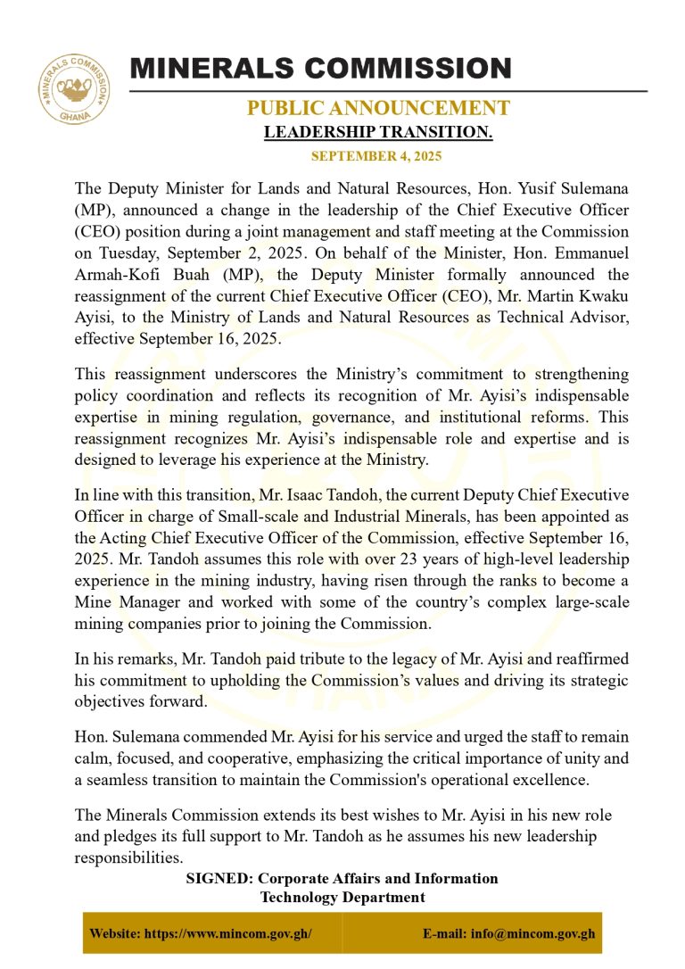 Govt reassigns Minerals Commission CEO, names Isaac Tandoh as acting head