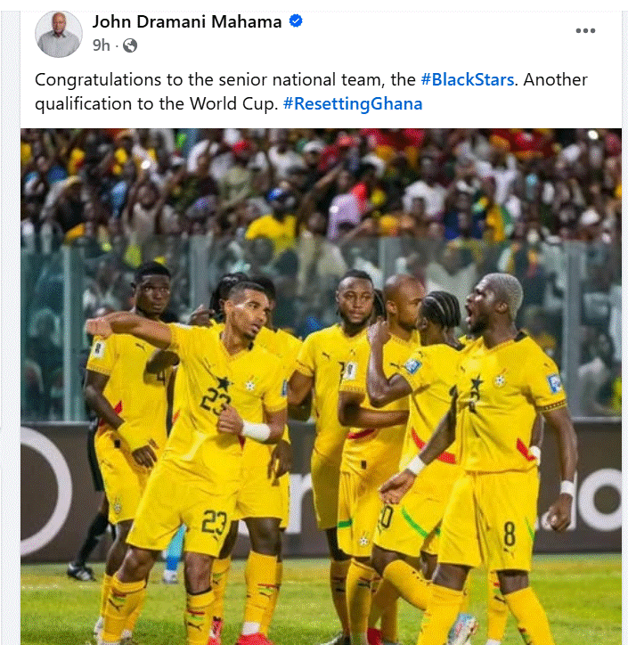 Mahama hails Black Stars’ World Cup Qualification