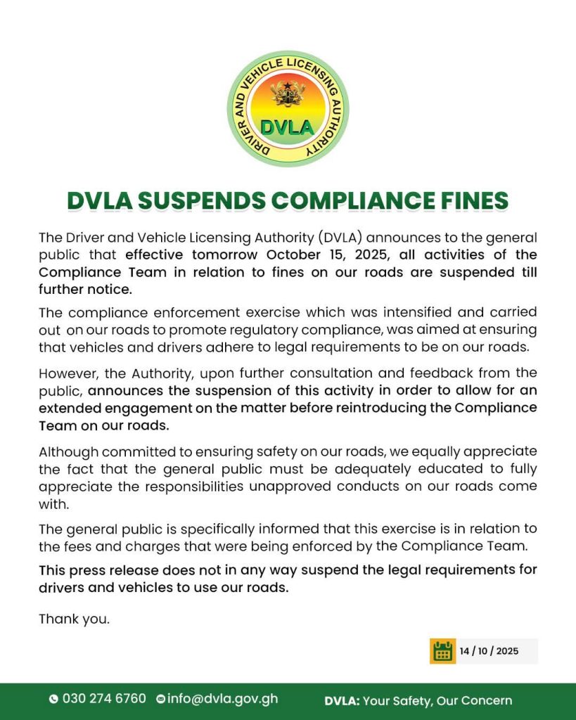 DVLA suspends road compliance fines effective October 15
