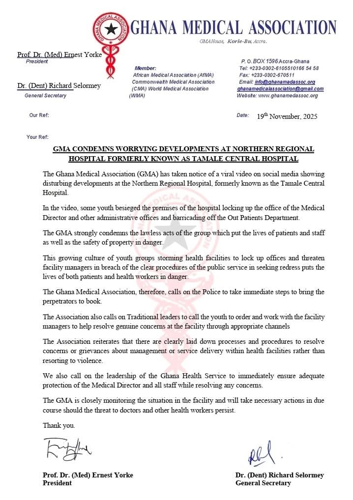 GMA condemns violence at Northern Regional Hospital