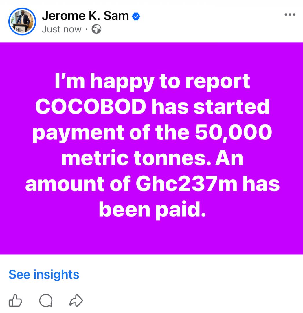 COCOBOD pays GHC237m to Cocoa farmers