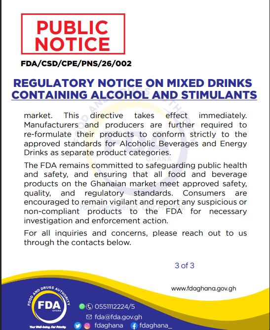 FDA orders removal of alcoholic energy drinks from Ghanaian market